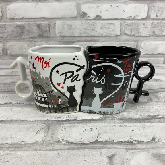 Unbranded | Dining | Set Of 2 Paris Black White Fitted Mugs Cats Love ...